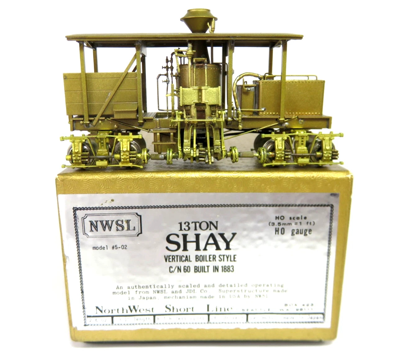 NWSL Brass HO Scale 13 Ton Shay Vertical Boiler Style Steam Logging Lo ...