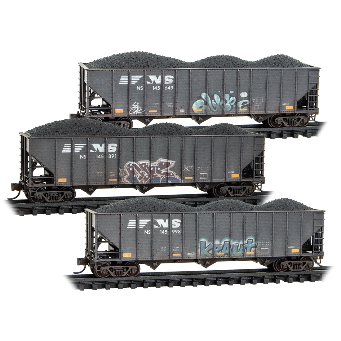 Micro Trains N 98305104 Norfolk Southern 3-Bay Open Hoppers Weathered ...