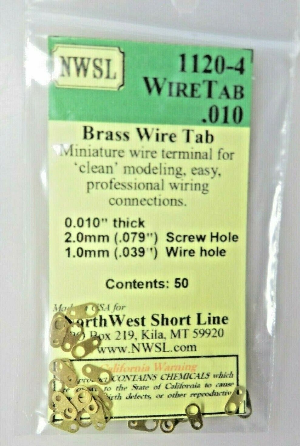 Northwest Short Line NWSL #1120-4 Brass Wire Tab Solder Tab 50 Pack ...