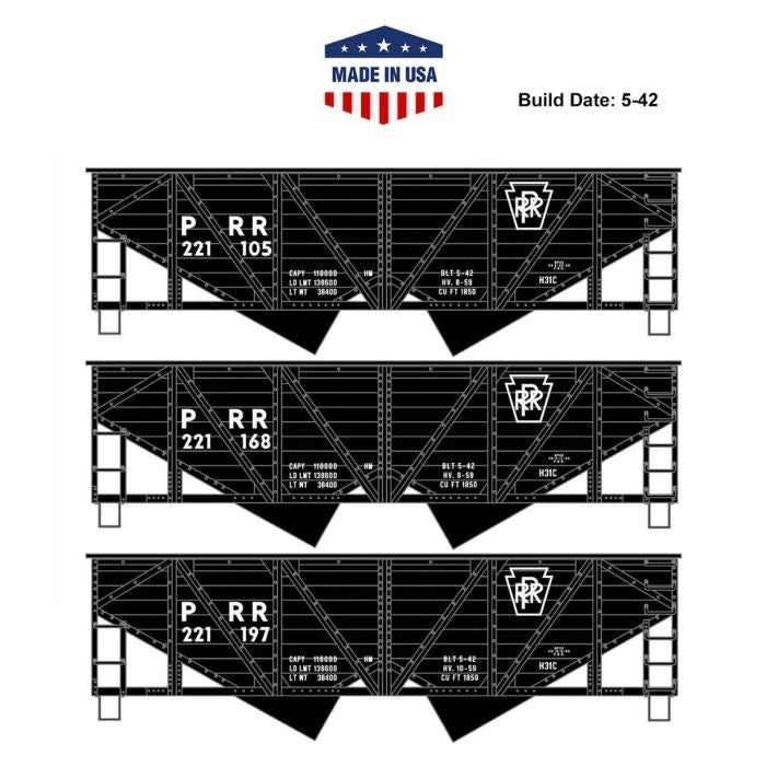 Accurail 8184 HO Scale PRR Pennsylvania Wood-Side Twin Hopper 3-Pack N ...